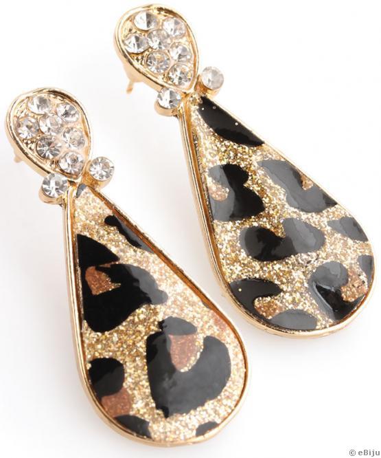 Cercei aurii animal print cu sclipici şi cristale
