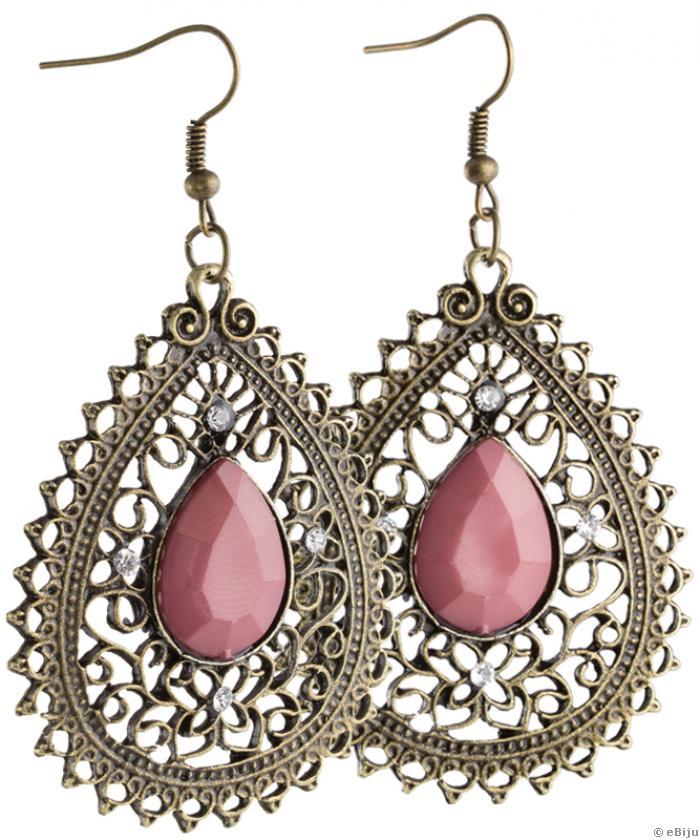 Cercei cu piatră sintetică roz pal, cristale şi metal decupat de ...