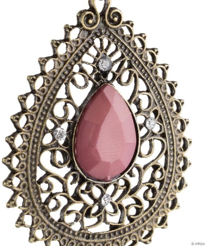 Cercei cu piatră sintetică roz pal, cristale şi metal decupat de ...