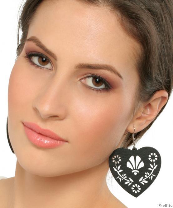 Cercei inima neagra din lemn