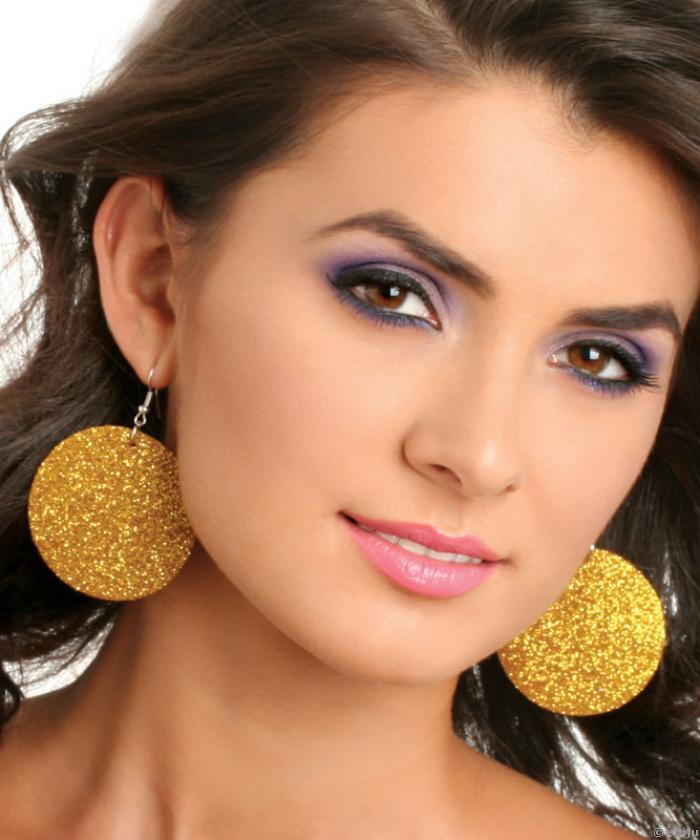 Cercei sidef cu sclipici aurii