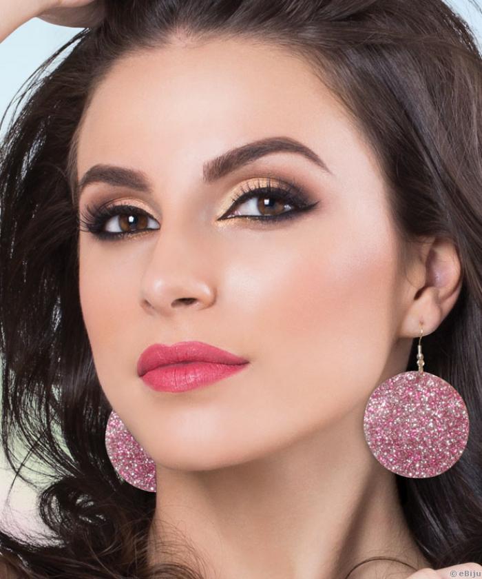 Cercei sidef cu sclipici mov si argintii