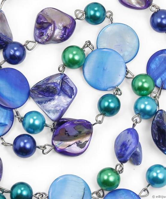 Colier albastru cu verde, sidef cu perle
