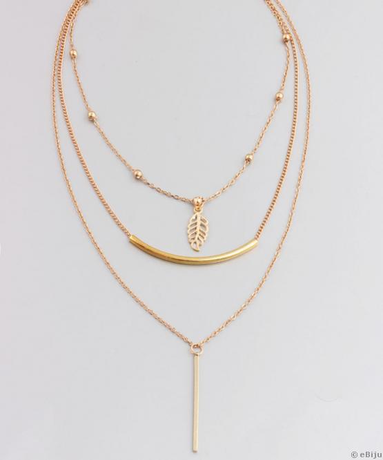 Colier triplu, lanţuri metalice roz-aurii