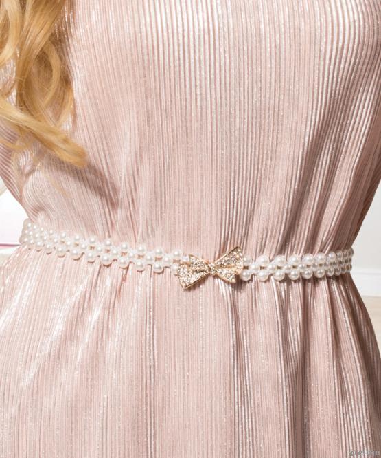 Curea din perle de sticla, cu fundita aurie