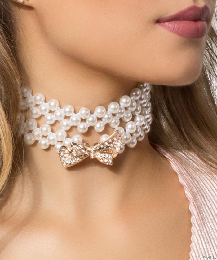 Curea din perle de sticla, cu fundita aurie