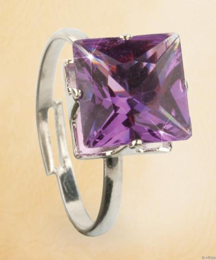 Inel cu stras mov, patrat