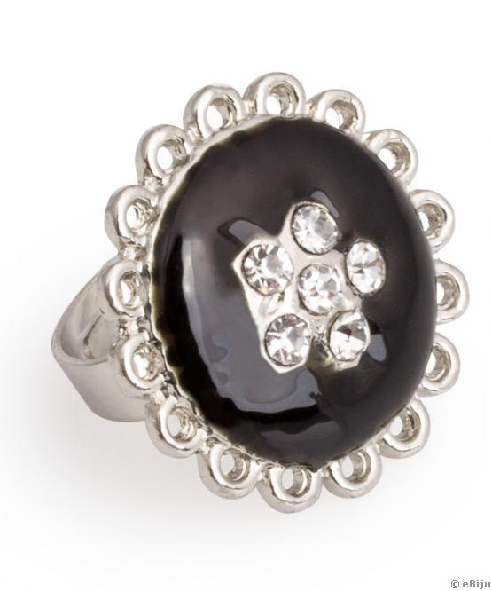 Inel floare neagra cu strasuri