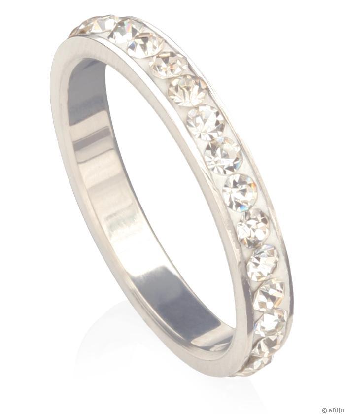 Inel unisex, metal inox cu strasuri albe pe toată suprafața